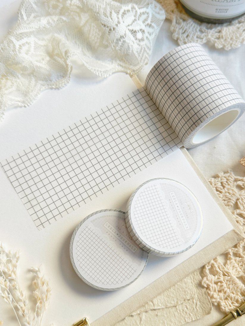 *retiring* white light gray grid washi tape – leela journals