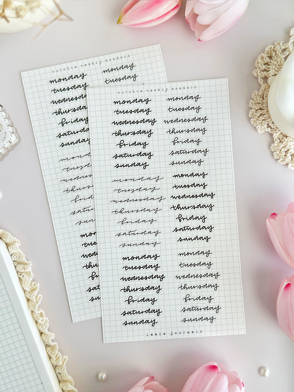 monthly & weekly headers 2 sticker sheet - 3pc set – leela journals