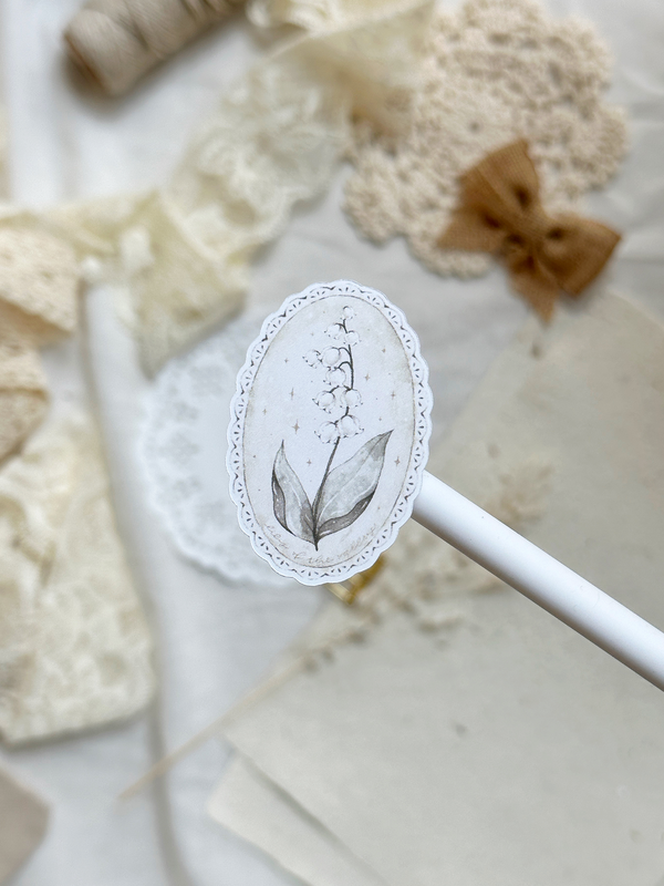 lily of the valley doily sticker flake 1.5x2 – leela journals