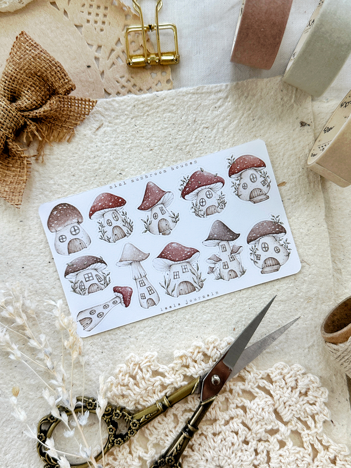 mushroom houses (mini or large) sticker sheet – leela journals