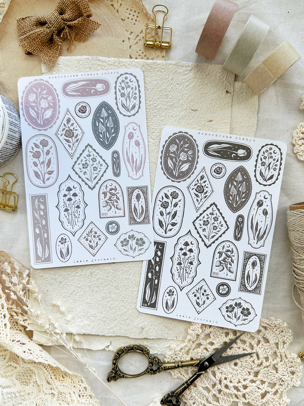 monochrome stamps sticker sheets - 2pc set – leela journals