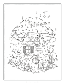 x2 mushroom house coloring page | digital download – leela journals