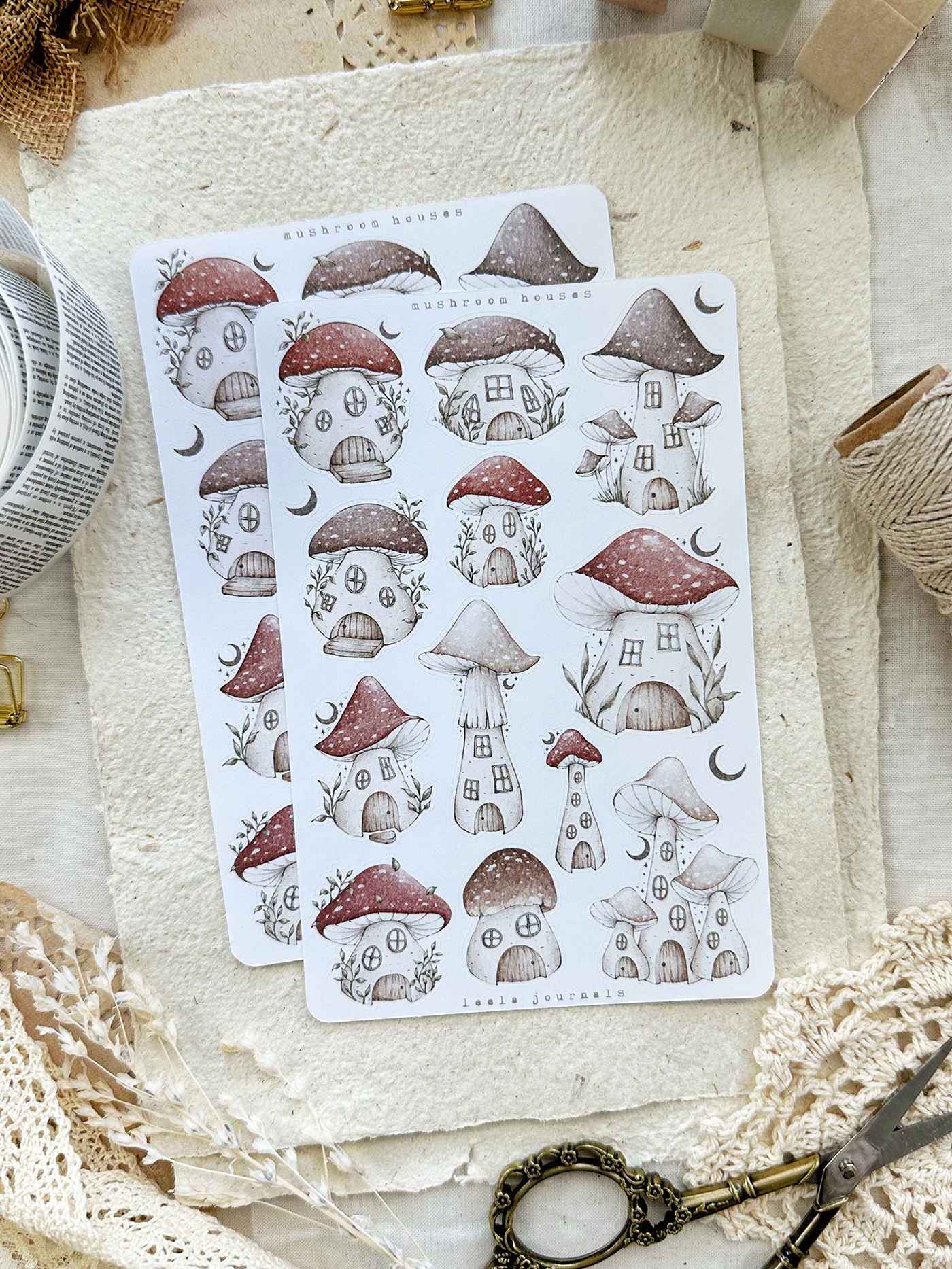 mushroom houses (mini or large) sticker sheet – leela journals