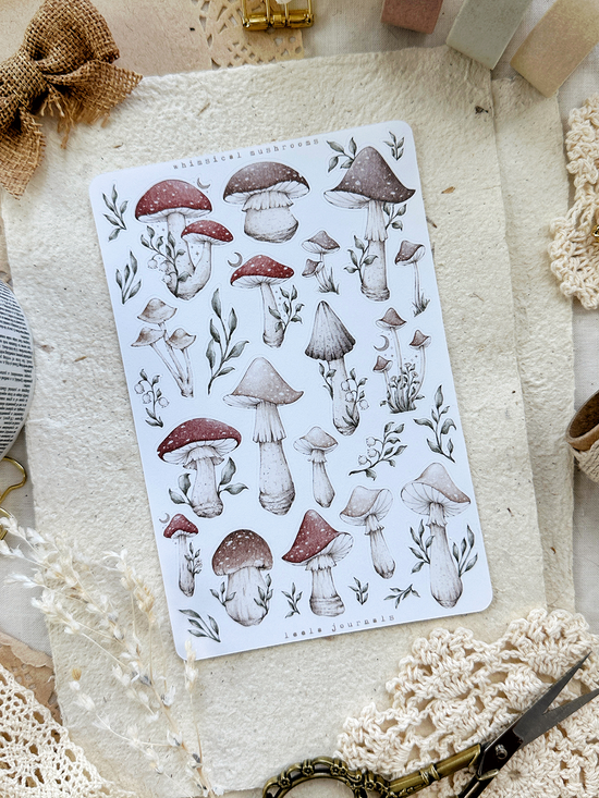 mushroom (mini or large) sticker sheet – leela journals