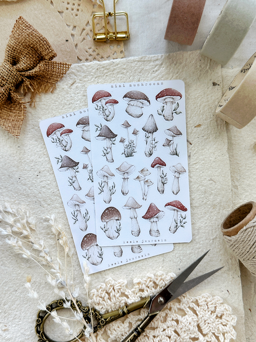 mushroom (mini or large) sticker sheet – leela journals