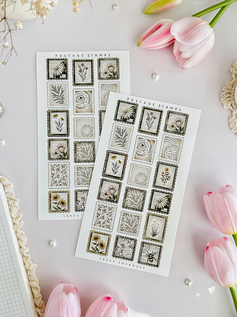 postage stamps sticker sheet - 1pc – leela journals