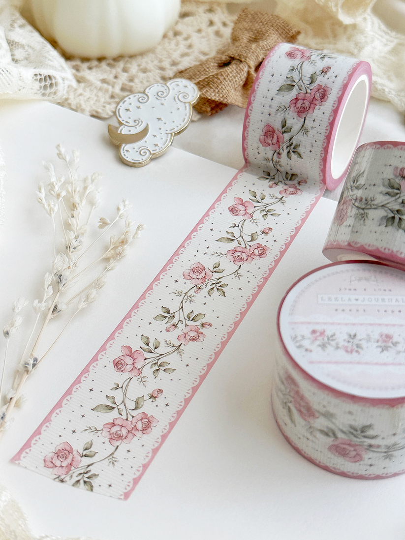 pink rose ribbed lace washi tape – leela journals