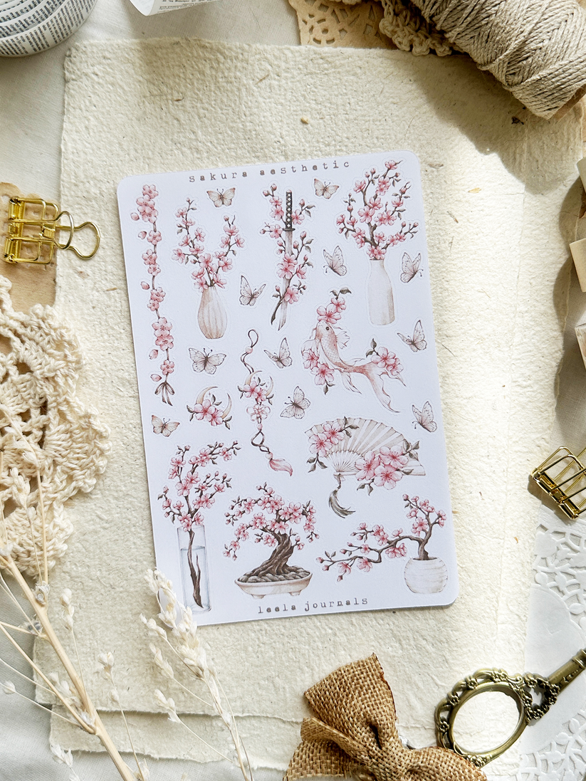 sakura aesthetic sticker sheet - 1pc – leela journals