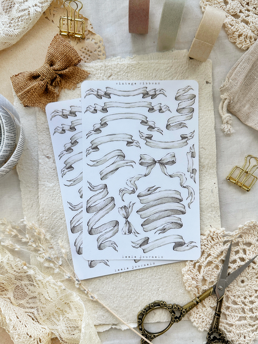 vintage ribbons sticker sheet - 1pc – leela journals