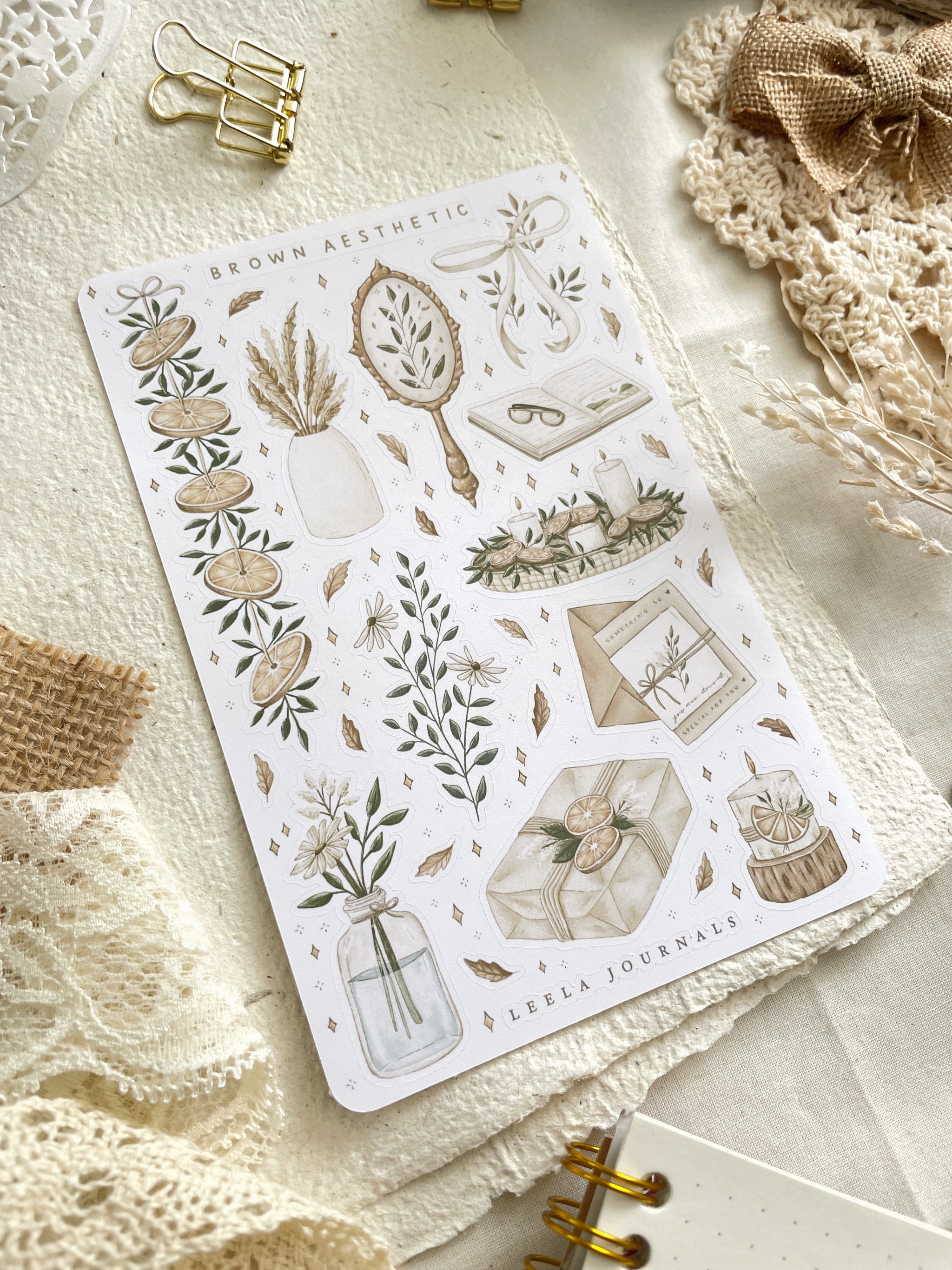 brown aesthetic sticker sheet – leela journals