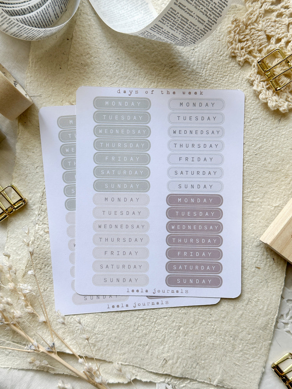 rounded weekly headers - neutral sticker sheet – leela journals