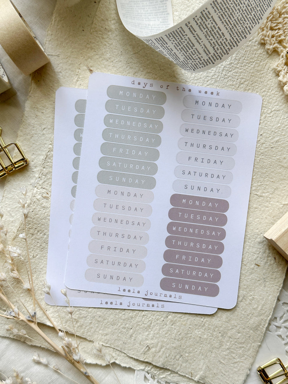 rounded weekly headers - neutral sticker sheet – leela journals